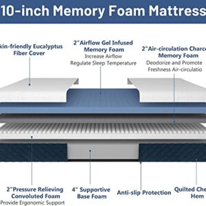 NAFORT Queen Size Mattress in A Box, 10 Inch Hybrid Mattress with Gel Infused Memory Foam & Bamboo Charcoal Foam, CertiPUR-US Certified, Ultra-Plush Mattress for Pressure Relief - Queen