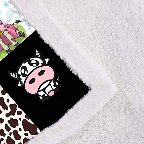 Cow Print Blanket I'm Just A Girl Who Loves Cows Blue Cute Cows Throw Blankets Cartoons Super Soft Sherpa Blanket for Women Summer Fleece Fuzzy Blanket Splicing Cotton Home Bedding (Blue，(59 x 79 in))