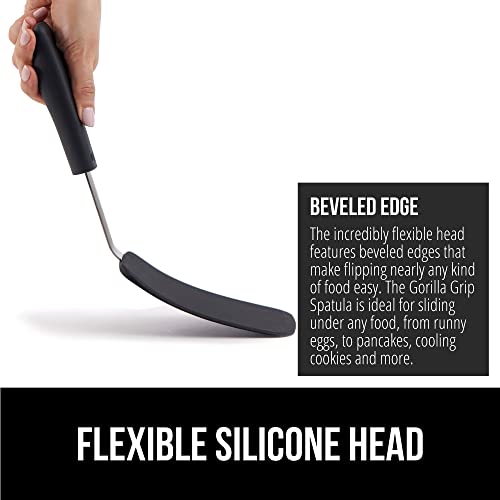 Gorilla Grip Silicone Nonstick Spatula, Heat Resistant, Soft Touch Slip Resistant Rubber Handle, BPA Free Nonscratch Kitchen Cooking Flipper, Mixing Spoon, Stainless Steel Spatulas, 11.6 In, Black