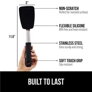 Gorilla Grip Silicone Nonstick Spatula, Heat Resistant, Soft Touch Slip Resistant Rubber Handle, BPA Free Nonscratch Kitchen Cooking Flipper, Mixing Spoon, Stainless Steel Spatulas, 11.6 In, Black