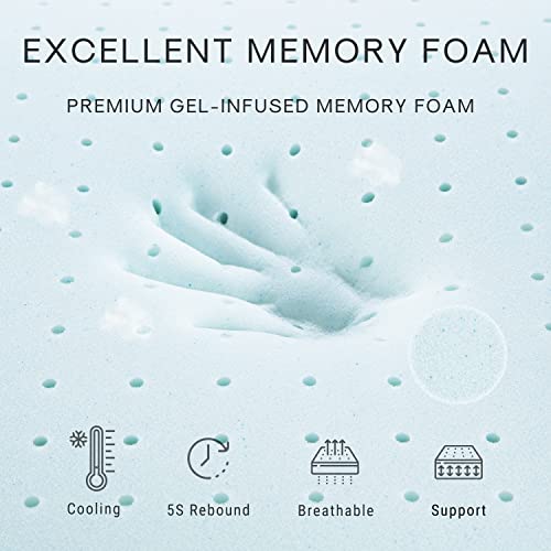 Tbfit 2 Inch Premium Gel-Infused Memory Foam Mattress Topper King, Cooling & Ventilated Mattress Pad with Breathable Bamboo Cover, High Density & Comfort Body Support Bed Topper