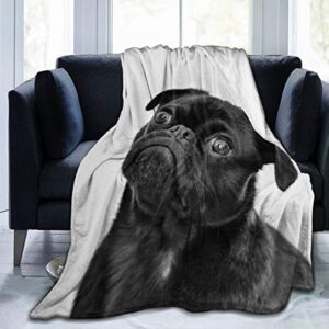 cute black pug dog printed blanket throw lightweight super soft micro fleece throw blankets fit couch bed living room sofa chair 50"x40"