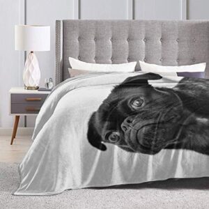 Cute Black Pug Dog Printed Blanket Throw Lightweight Super Soft Micro Fleece Throw Blankets Fit Couch Bed Living Room Sofa Chair 50"X40"