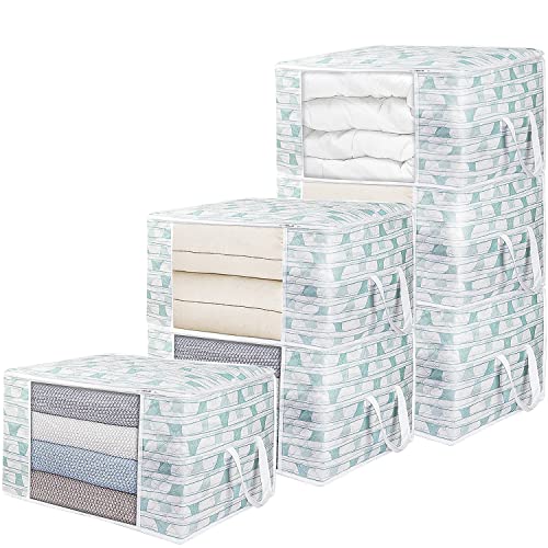 95L Large Storage Bags, 6 Pack Clothes Storage Bins Foldable Closet Organizers Storage Containers with Durable Handles Thick Fabric for Clothing, Comforter, Blanket,Bedding and Toys (Green)