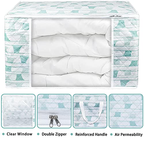 95L Large Storage Bags, 6 Pack Clothes Storage Bins Foldable Closet Organizers Storage Containers with Durable Handles Thick Fabric for Clothing, Comforter, Blanket,Bedding and Toys (Green)