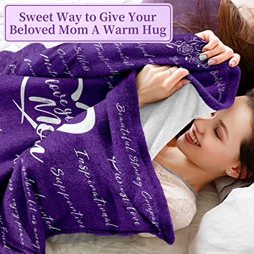 CHEERHOUR Mom Gifts from Daughter Son on Mothers Day - I Love You Mom Blanket 65x50 - Gifts for Mom Who Has Everything - Last Minute Mother Gifts Basket Ideas for Wife - Purple