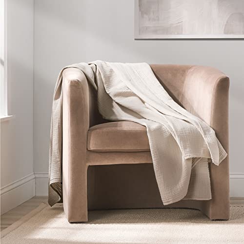 Nate Home by Nate Berkus Lightweight Cotton Washed Gauze Textured Weave Throw Blanket | Breathable, All-Season Decoration for Bedding from mDesign - Fossil (Beige)