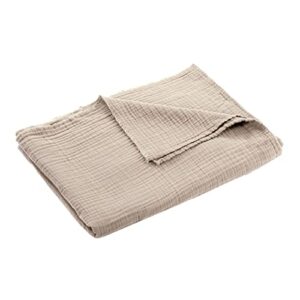 Nate Home by Nate Berkus Lightweight Cotton Washed Gauze Textured Weave Throw Blanket | Breathable, All-Season Decoration for Bedding from mDesign - Fossil (Beige)