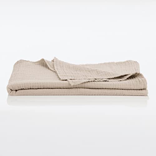 Nate Home by Nate Berkus Lightweight Cotton Washed Gauze Textured Weave Throw Blanket | Breathable, All-Season Decoration for Bedding from mDesign - Fossil (Beige)