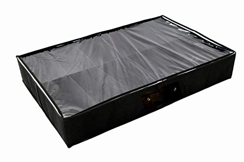 BENIZZA Under Bed Shoe and Clothes Storage Organizer - Customizable & Adjustable Dividers, Perfect Container for Under Bed or Closets, Sturdy Sides and Bottom, Large Shoes, Kids Men Women (Black)