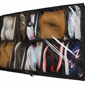 BENIZZA Under Bed Shoe and Clothes Storage Organizer - Customizable & Adjustable Dividers, Perfect Container for Under Bed or Closets, Sturdy Sides and Bottom, Large Shoes, Kids Men Women (Black)