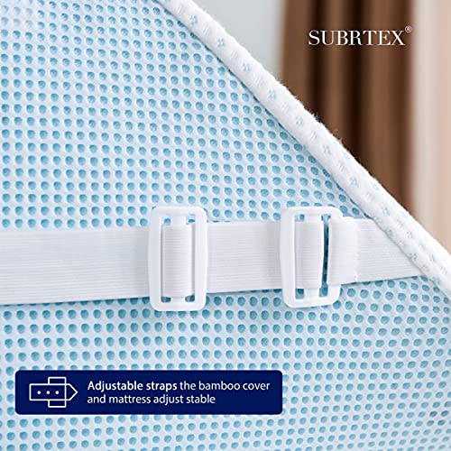 subrtex 3 Inch Bed Mattress Topper and Removable Bamboo Cover Bundle (Twin XL)