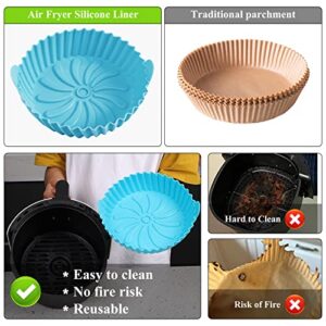 Stron-Dura 2 Pack Air Fryer Liners for 3 to 5 QT, Air Fryer Silicone Liners ，Easy clean Reusable Silicone Air Fryer Liners, Blue + Red, (Top 8in, Bottom 6.75 In)