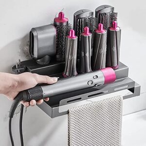 Nuscen 8Holds Wall Mount Holder for Dyson Airwrap Styler,Supersonic Hair Dryer,3 Layers with Hook Organizer Storage Shelf Corrosion-Resistant Stainless Steel for Curling Iron Wand Barrels Brushes