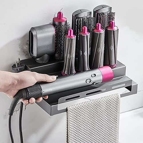 Nuscen 8Holds Wall Mount Holder for Dyson Airwrap Styler,Supersonic Hair Dryer,3 Layers with Hook Organizer Storage Shelf Corrosion-Resistant Stainless Steel for Curling Iron Wand Barrels Brushes