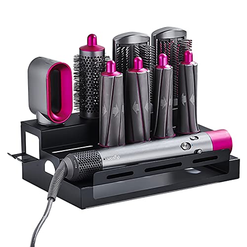 Nuscen 8Holds Wall Mount Holder for Dyson Airwrap Styler,Supersonic Hair Dryer,3 Layers with Hook Organizer Storage Shelf Corrosion-Resistant Stainless Steel for Curling Iron Wand Barrels Brushes