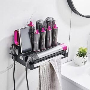 Nuscen 8Holds Wall Mount Holder for Dyson Airwrap Styler,Supersonic Hair Dryer,3 Layers with Hook Organizer Storage Shelf Corrosion-Resistant Stainless Steel for Curling Iron Wand Barrels Brushes