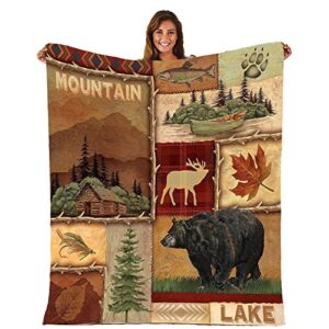 cyloten blanket rustic lodge bear moose deer fleece blanket foldrable throw blanket washable couch sofa fuzzy blanket reversible plush blanket beach blanket for home office