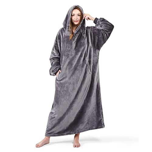 Lifewit Wearable Blanket Hoodie, Warm and Cozy Hoodie with Sleeves and Pockets, Flannel Blanket Sweatshirt for Women, Men, Medium, Grey