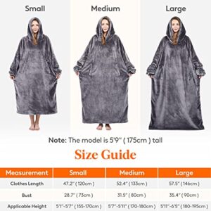 Lifewit Wearable Blanket Hoodie, Warm and Cozy Hoodie with Sleeves and Pockets, Flannel Blanket Sweatshirt for Women, Men, Medium, Grey