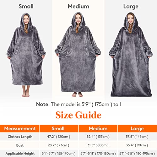 Lifewit Wearable Blanket Hoodie, Warm and Cozy Hoodie with Sleeves and Pockets, Flannel Blanket Sweatshirt for Women, Men, Medium, Grey