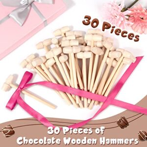 Caffox Wooden Hammer for Chocolate, 30Pcs Wooden Mallets Breakable Heart Hammer for Chocolate Heart, Crafts and Party Game Props