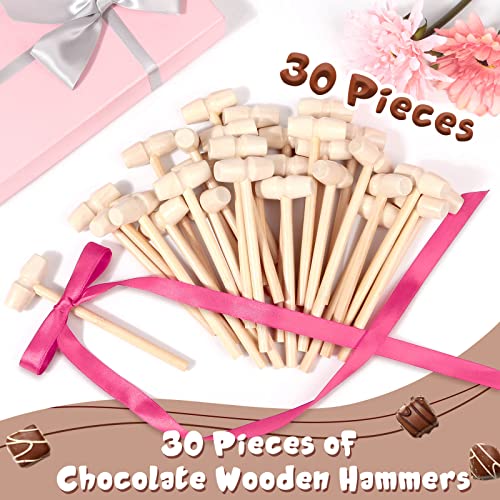 Caffox Wooden Hammer for Chocolate, 30Pcs Wooden Mallets Breakable Heart Hammer for Chocolate Heart, Crafts and Party Game Props