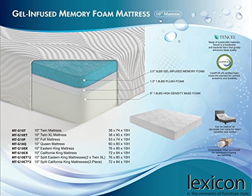 Lexicon Nocturne 10" Gel Infused Memory Foam Mattress, Twin, White