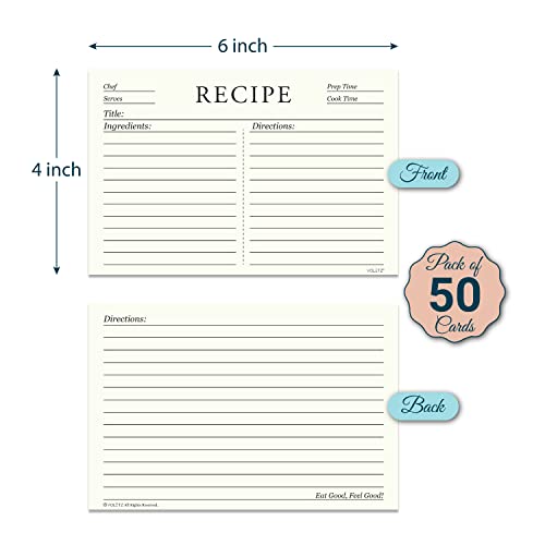 4x6 Recipe Cards Double Sided, 50 Count Recipe Cards 4x6 Inches Double Sided, Thick Cardstock 4x6 Recipe Card for bridal shower Fits in recipe box, card binder gifts for wedding housewarming gifts