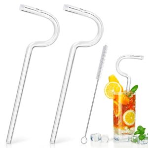 anti wrinkle straw 2 pcs, reusable glass drinking anti wrinkle straw, curved no wrinkle straws prevent wrinkles sideways flute straw, engaging lips horizontally, avoid rubbing off lipstick, set of 2