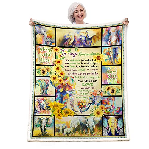 Onecmore Grandma Gifts Throw Blanket Grandma Christmas Birthday Gifts, Gifts for Grandma,Best Great Grandma Gifts,Nana Mothers Day Flannel Bed Sofa Blanket,Sunflower Elephant Throw Blanke