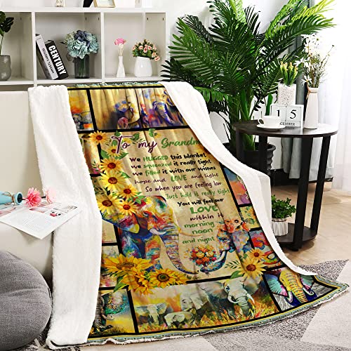 Onecmore Grandma Gifts Throw Blanket Grandma Christmas Birthday Gifts, Gifts for Grandma,Best Great Grandma Gifts,Nana Mothers Day Flannel Bed Sofa Blanket,Sunflower Elephant Throw Blanke