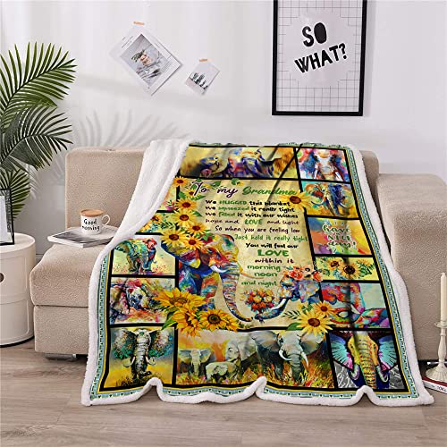 Onecmore Grandma Gifts Throw Blanket Grandma Christmas Birthday Gifts, Gifts for Grandma,Best Great Grandma Gifts,Nana Mothers Day Flannel Bed Sofa Blanket,Sunflower Elephant Throw Blanke