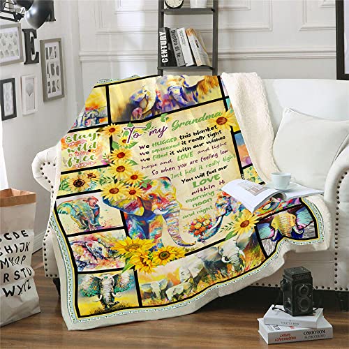 Onecmore Grandma Gifts Throw Blanket Grandma Christmas Birthday Gifts, Gifts for Grandma,Best Great Grandma Gifts,Nana Mothers Day Flannel Bed Sofa Blanket,Sunflower Elephant Throw Blanke