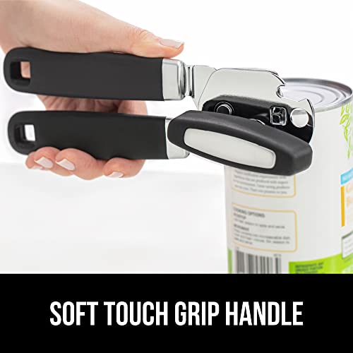 Gorilla Grip Heavy Duty Stainless Steel Smooth Edge Manual Hand Held Can Opener With Soft Touch Handle, Rust Proof Oversized Handheld Easy Turn Knob, Best Large Lid Openers for Kitchen, Black