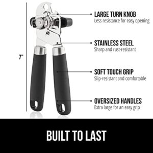 Gorilla Grip Heavy Duty Stainless Steel Smooth Edge Manual Hand Held Can Opener With Soft Touch Handle, Rust Proof Oversized Handheld Easy Turn Knob, Best Large Lid Openers for Kitchen, Black