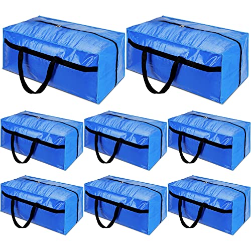 Fixwal Extra Large Moving Bag Heavy Duty Storage Tote for Space Saving Moving Storage Bag with Backpack Straps Strong Handles & Zippers Clothes Moving Supplies Packing Bag (Blue,8 Pack)