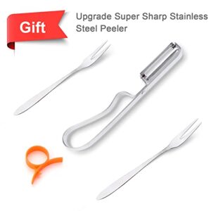 Upgraded 4.72 Inch 8 Super Sharp Blades Stainless Steel Apple Slicer Corer and Divider, With 1 Super Sharp Stainless Steel Peeler, 2 Stainless Steel Fruit Forks and 1 Orange Citrus Peeler Tool