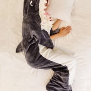 HOIDKET Shark Blanket Wearable Blanket Hooded for Adult Women Men Super Soft Cozy Flannel Throw Blanket Animal Onesie Shark Sleeping Bag Shark Gifts(Shark, 77'' H x 27'' W (Fit for Height 5'3"-5'10"))