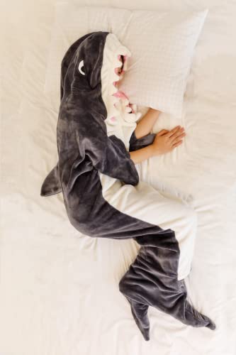 HOIDKET Shark Blanket Wearable Blanket Hooded for Adult Women Men Super Soft Cozy Flannel Throw Blanket Animal Onesie Shark Sleeping Bag Shark Gifts(Shark, 77'' H x 27'' W (Fit for Height 5'3"-5'10"))