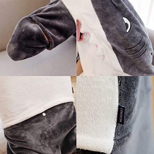 HOIDKET Shark Blanket Wearable Blanket Hooded for Adult Women Men Super Soft Cozy Flannel Throw Blanket Animal Onesie Shark Sleeping Bag Shark Gifts(Shark, 77'' H x 27'' W (Fit for Height 5'3"-5'10"))