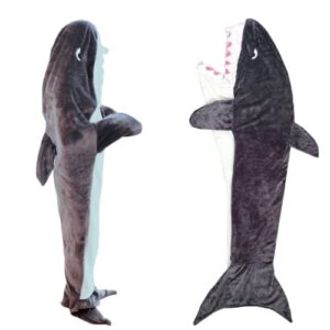 HOIDKET Shark Blanket Wearable Blanket Hooded for Adult Women Men Super Soft Cozy Flannel Throw Blanket Animal Onesie Shark Sleeping Bag Shark Gifts(Shark, 77'' H x 27'' W (Fit for Height 5'3"-5'10"))