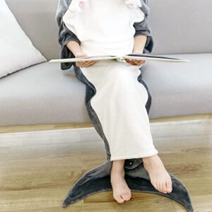 HOIDKET Shark Blanket Wearable Blanket Hooded for Adult Women Men Super Soft Cozy Flannel Throw Blanket Animal Onesie Shark Sleeping Bag Shark Gifts(Shark, 77'' H x 27'' W (Fit for Height 5'3"-5'10"))