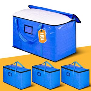 SLEEPING LAMB 110L Extra Large Moving Bags Heavy Duty Reusable Moving Totes Boxes Storage Containers for Clothes Comforters Blankets, Carrying, Travelling, College Dorm Packing, 4 Packs, Blue