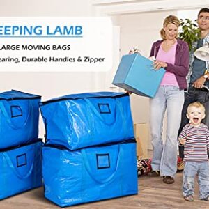 SLEEPING LAMB 110L Extra Large Moving Bags Heavy Duty Reusable Moving Totes Boxes Storage Containers for Clothes Comforters Blankets, Carrying, Travelling, College Dorm Packing, 4 Packs, Blue