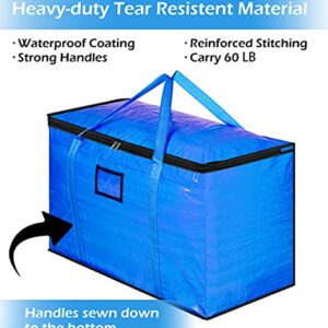 SLEEPING LAMB 110L Extra Large Moving Bags Heavy Duty Reusable Moving Totes Boxes Storage Containers for Clothes Comforters Blankets, Carrying, Travelling, College Dorm Packing, 4 Packs, Blue