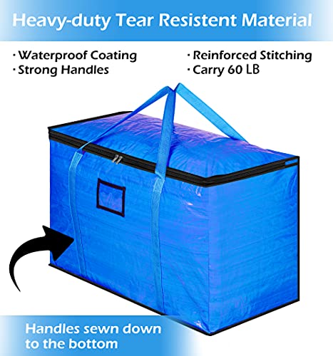 SLEEPING LAMB 110L Extra Large Moving Bags Heavy Duty Reusable Moving Totes Boxes Storage Containers for Clothes Comforters Blankets, Carrying, Travelling, College Dorm Packing, 4 Packs, Blue