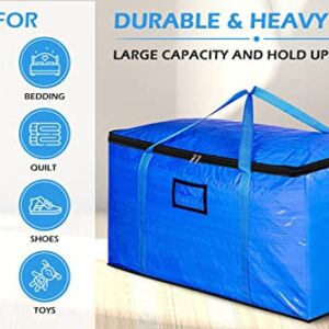 SLEEPING LAMB 110L Extra Large Moving Bags Heavy Duty Reusable Moving Totes Boxes Storage Containers for Clothes Comforters Blankets, Carrying, Travelling, College Dorm Packing, 4 Packs, Blue