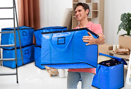 SLEEPING LAMB 110L Extra Large Moving Bags Heavy Duty Reusable Moving Totes Boxes Storage Containers for Clothes Comforters Blankets, Carrying, Travelling, College Dorm Packing, 4 Packs, Blue