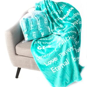 BlankieGram Christian Blanket - “Faith” Plush Throw Blanket - Inspired Gifts Ideas for The Entire Family, Comfort Gifts, Teal